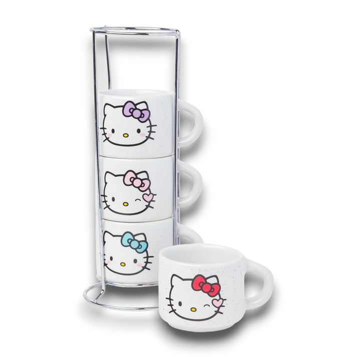 Hello Kitty Espresso Mug Set: 4pc Stackable Ceramic Mugs with Rack - O ...